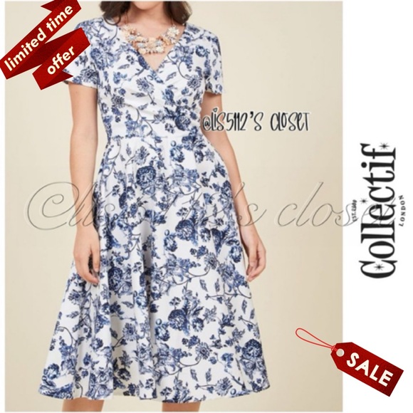 Collectif | Dresses | Collectif Blue White Toile Maria Pinup Swing ...